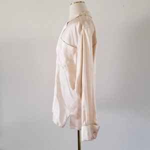 Tops | Champagne Gold Satin Long Sleeve Button Up Blouse | Poshmark